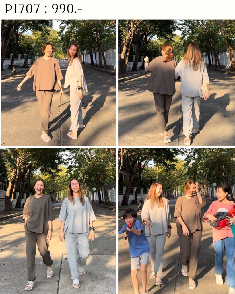 P1707 : SET แขนสั้นคอกลม มาพร้อมกางเกงเอวยึดปลายขาจั้ม - Simple Par