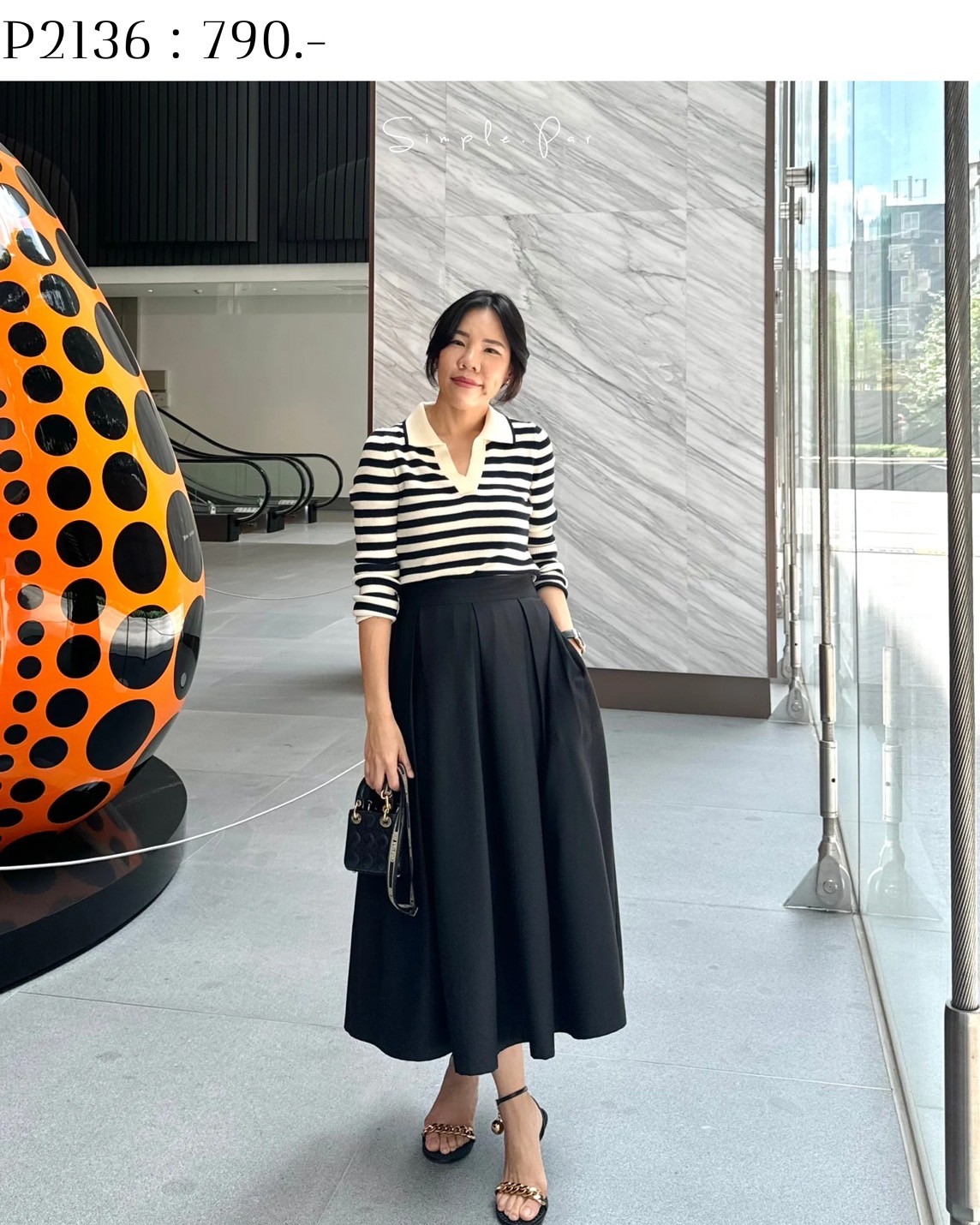 P2136 : เสื้อแขนยาวผ้านิตคอปกลายริ้ว - Simple Par