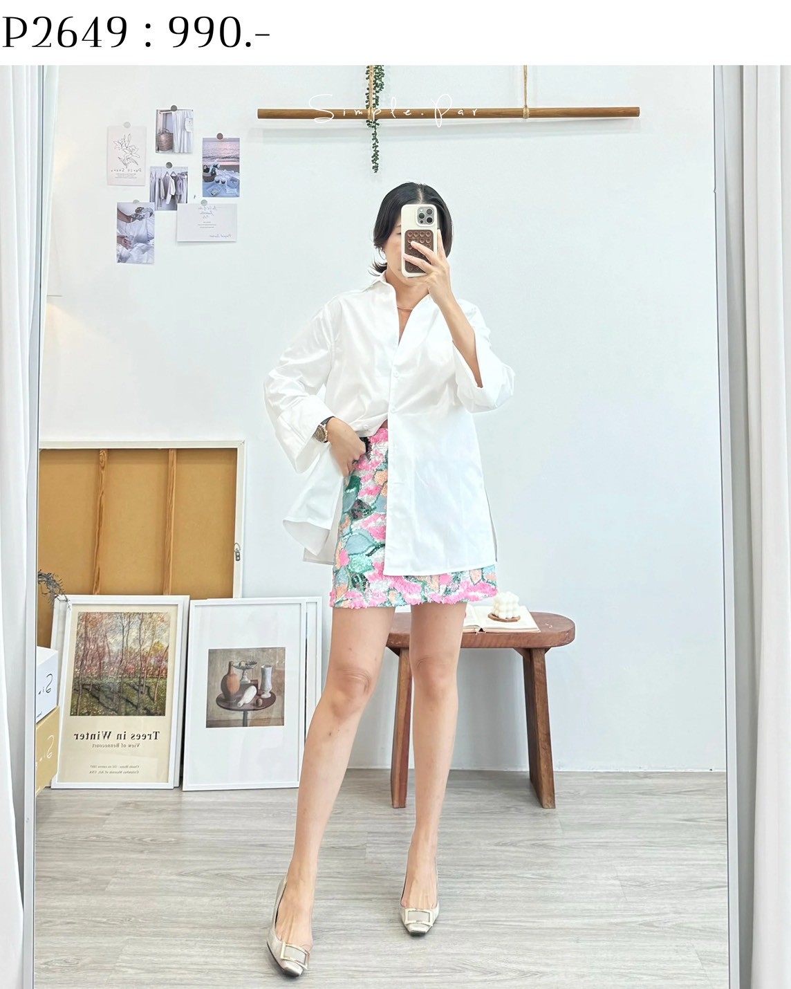 P2649 : กระโปรงสั้นผ้าปักเลื่อมทั้งตัวตามแบบ โทนสีตามแบบ - Simple Par