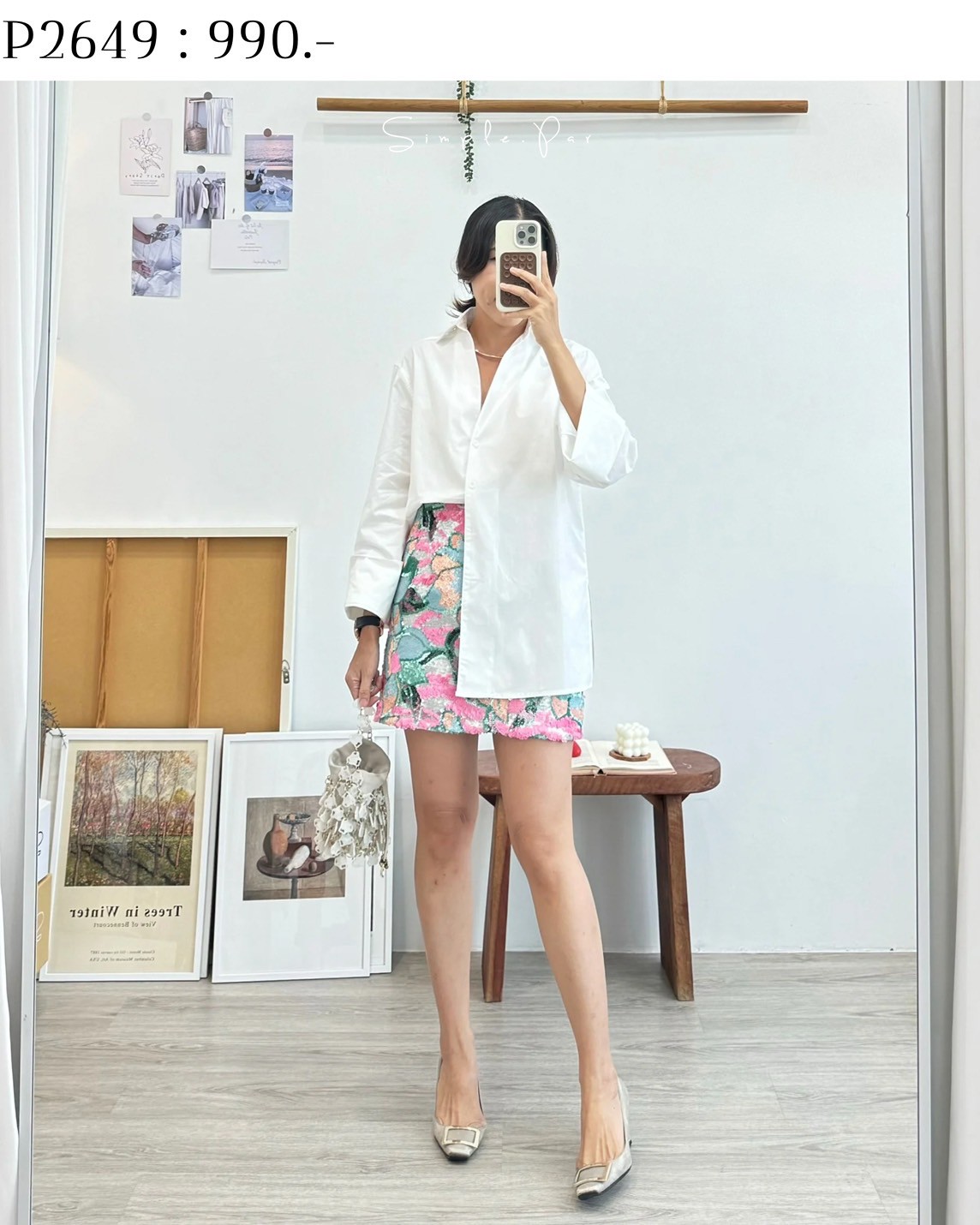 P2649 : กระโปรงสั้นผ้าปักเลื่อมทั้งตัวตามแบบ โทนสีตามแบบ - Simple Par